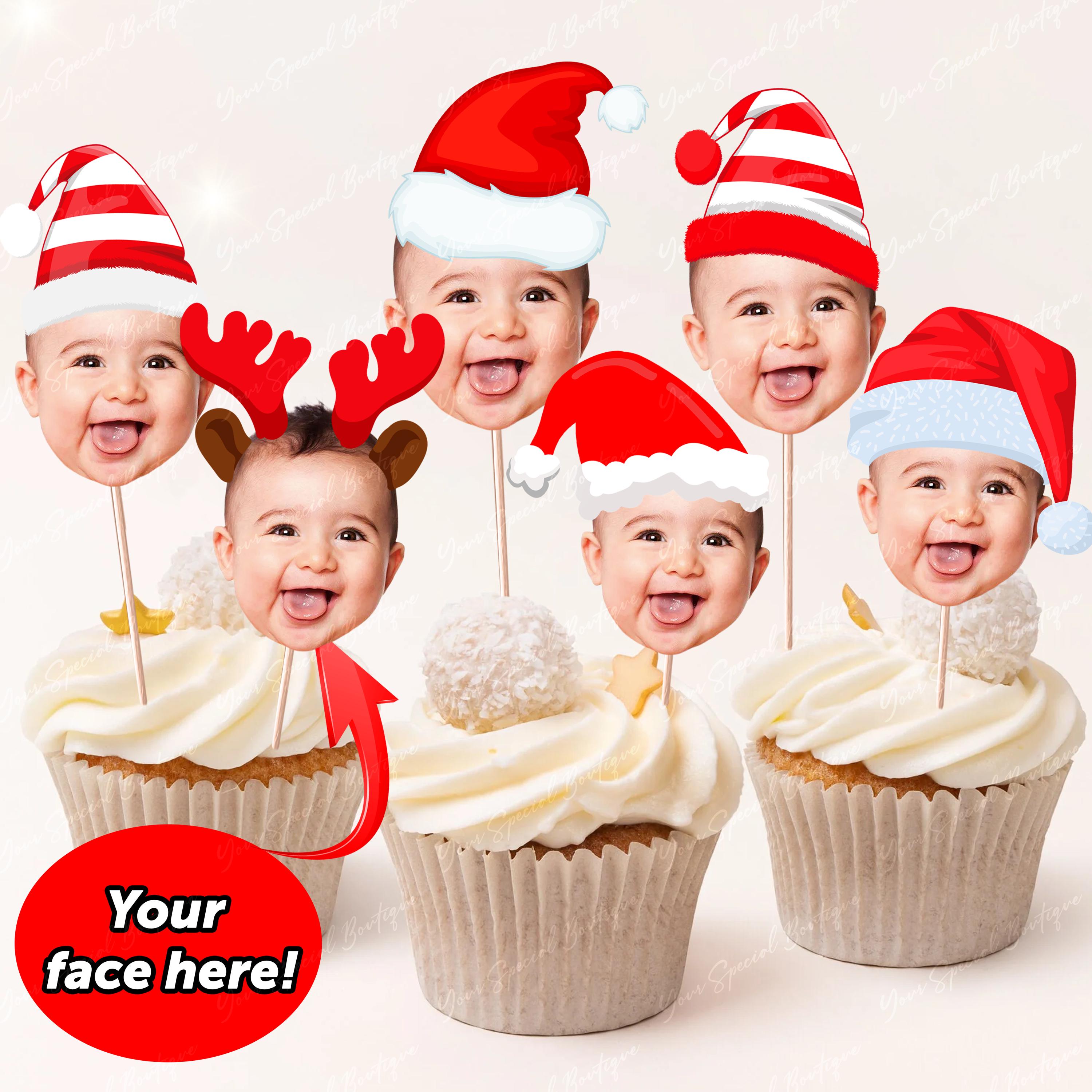 Santa Hat Cupcake Topper, Custom Face Cupcake Topper, Birthday Cupcake ...