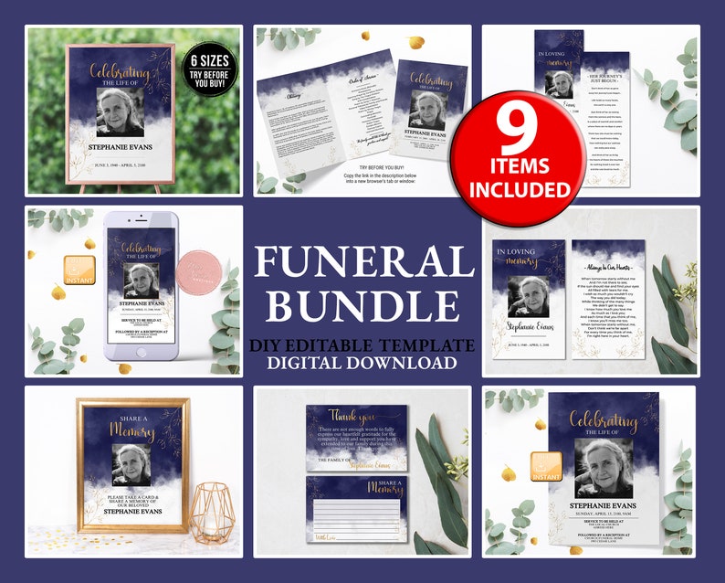 Funeral Bundle, Memorial Package, Funeral Sign, Funeral Sign Template ...