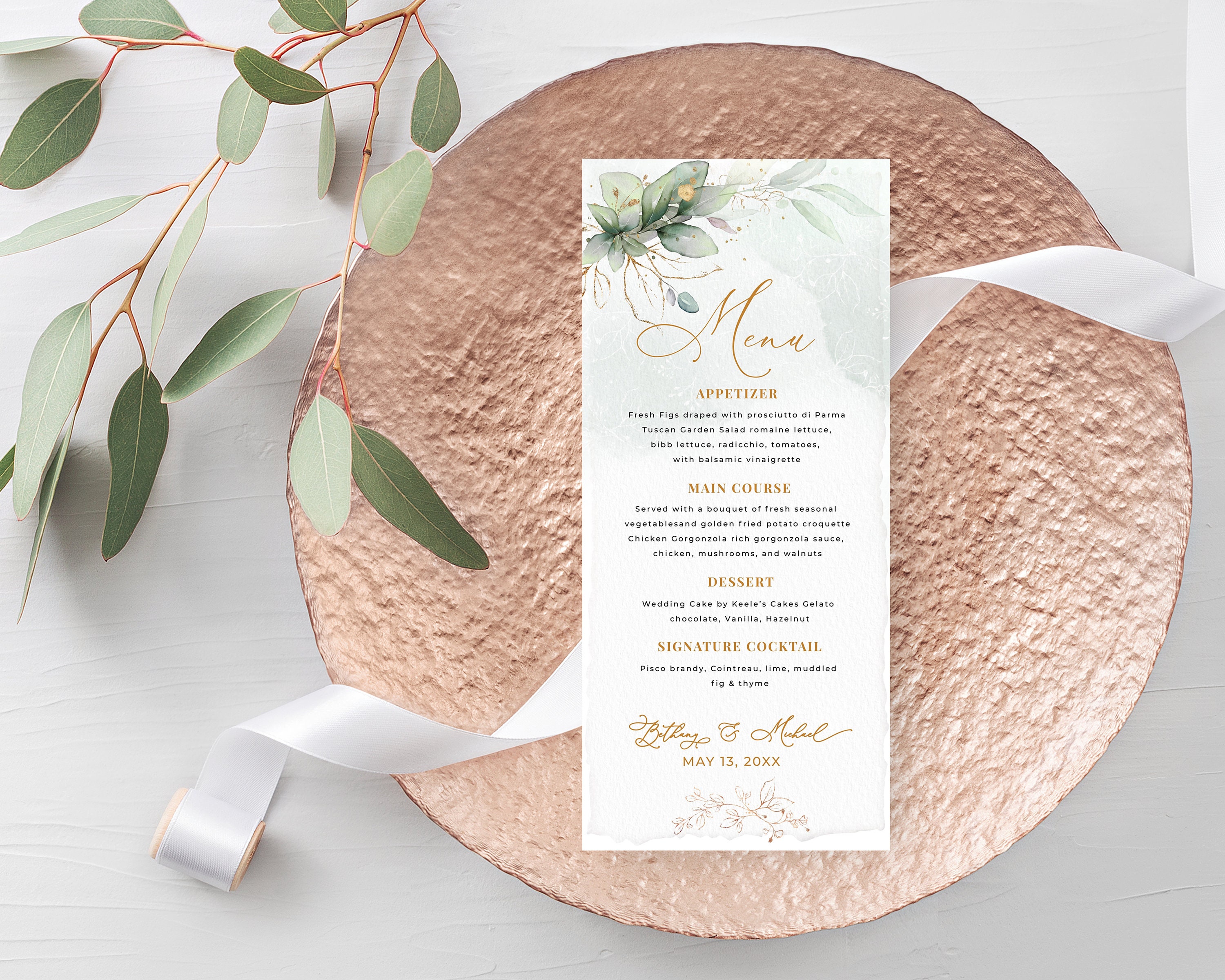 Green Wedding Menu Modern Menu Cards Minimalist Menu - Etsy