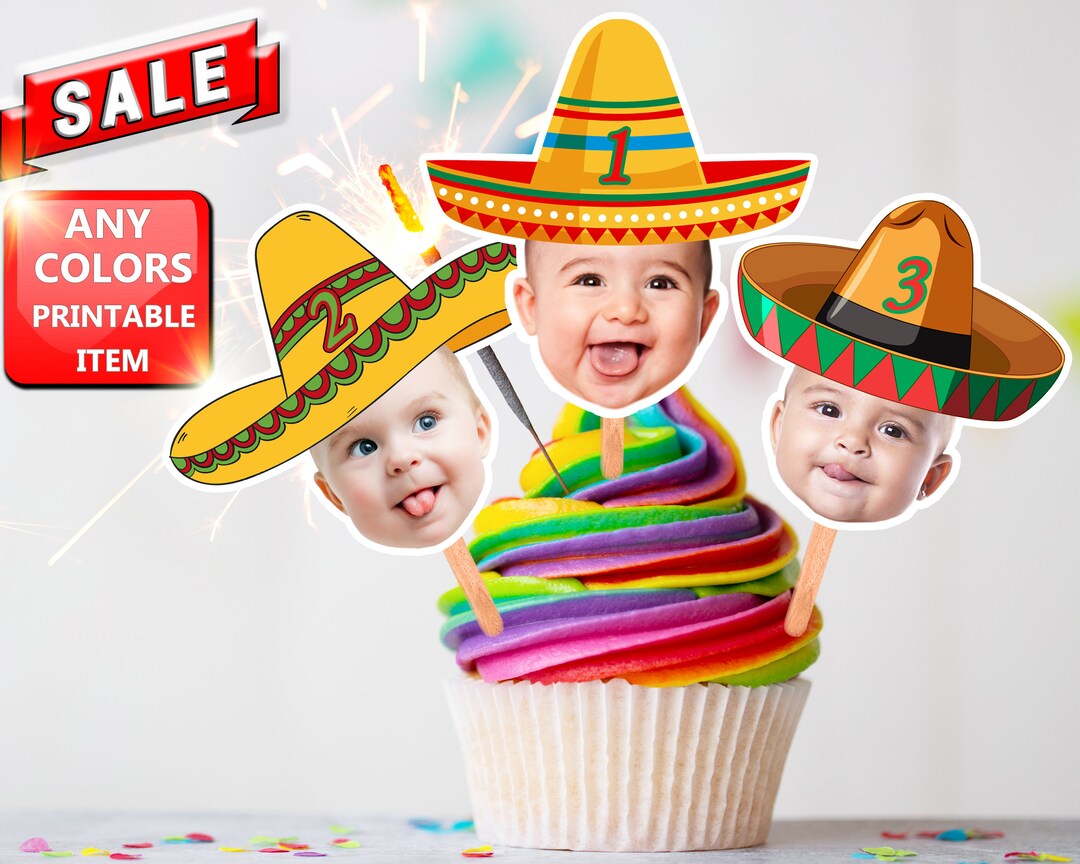 Sombrero Hat Fiesta Photo Cupcake Toppers, Fiesta Party Decor, Cake ...