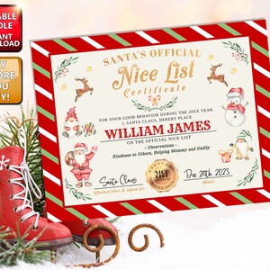 EDITABLE Santa's Nice List Certificate Template, Editable Santa Claus ...