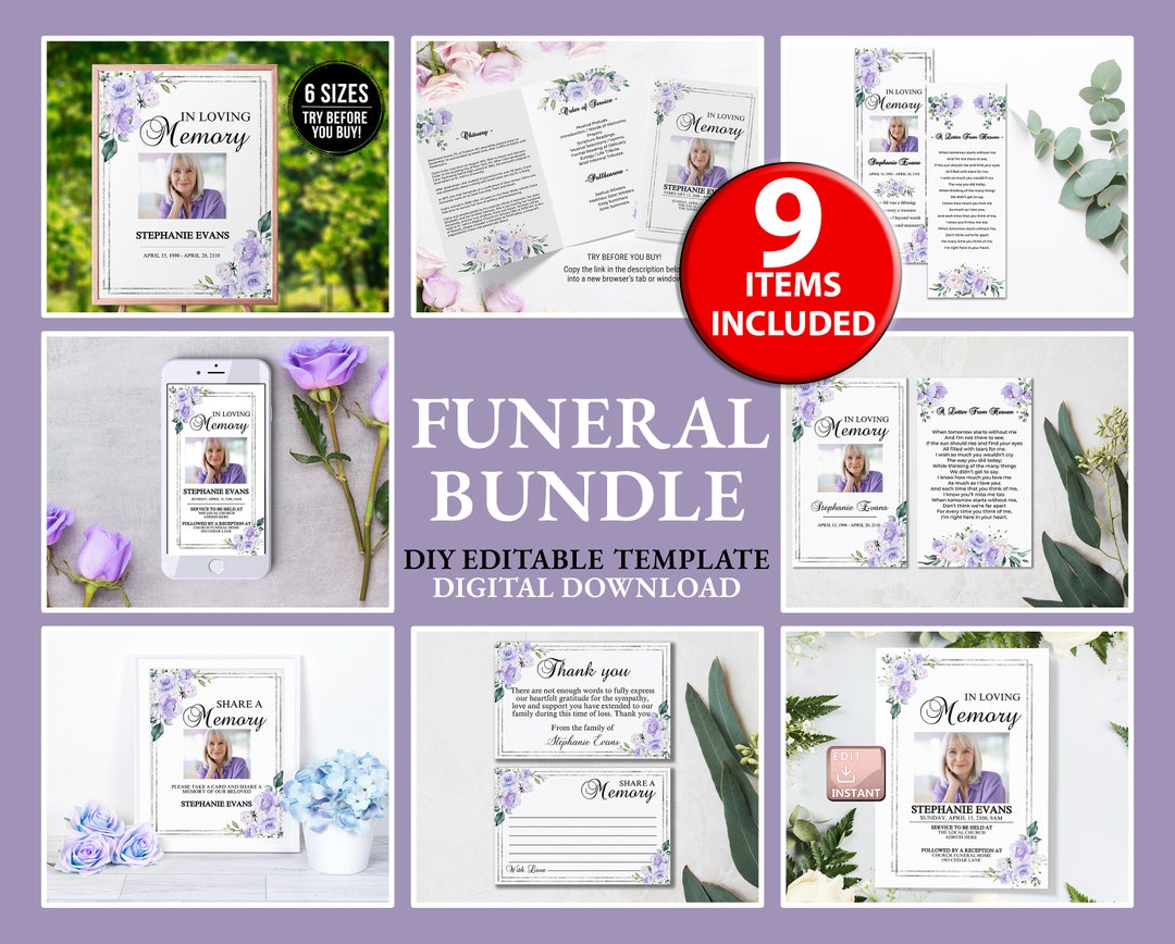 Funeral Bundle Printable, Memorial Package, Funeral Bookmark, Funeral ...