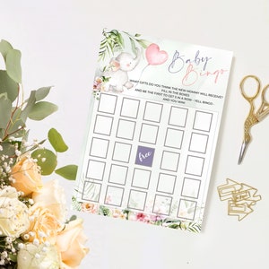 Elephant Baby Shower Bingo Cards, Printable Bingo Card, Girl Boy Baby ...