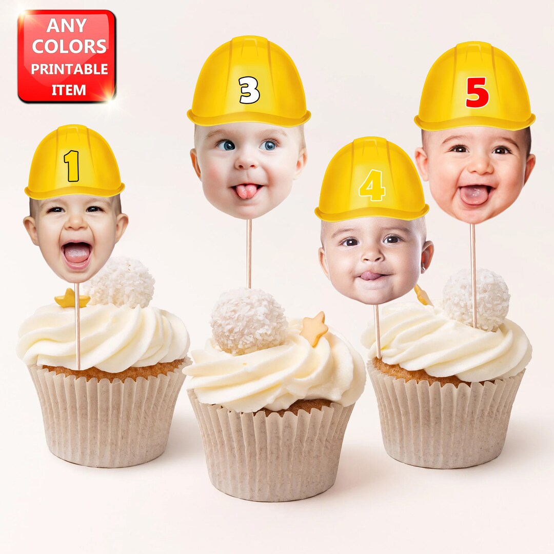 Construction Face Cupcake Toppers (12 Count) - Custom, Digger, Dump ...