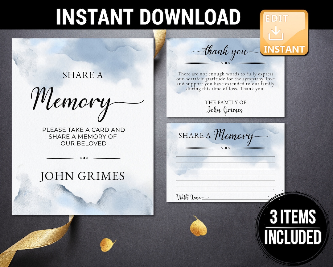 Share a Memory Sign & Cards, Photo Share A Memory Set Template ...