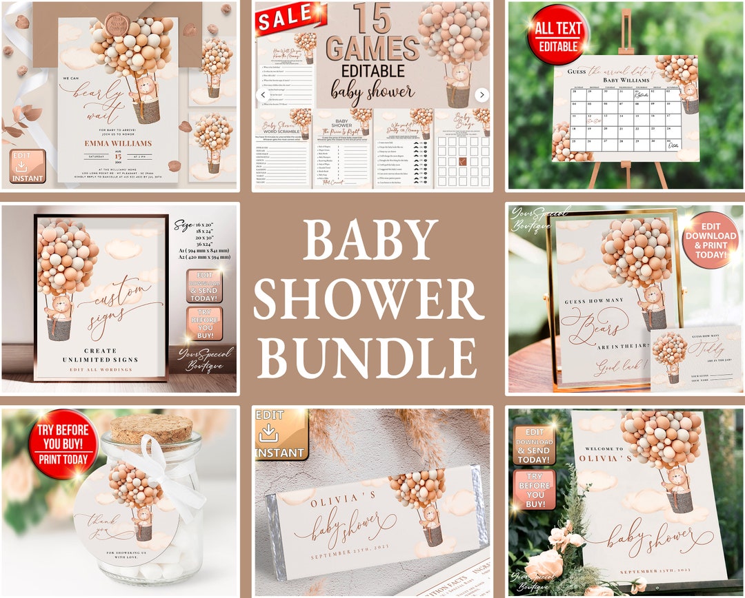 Baby Shower Bundle, Baby Shower Bundle Bear Party, Baby Shower SET ...