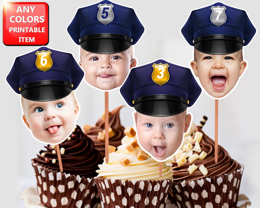 Police Cupcake Toppers, Photo Cupcake Toppers, PRINTABLE Cupcake ...