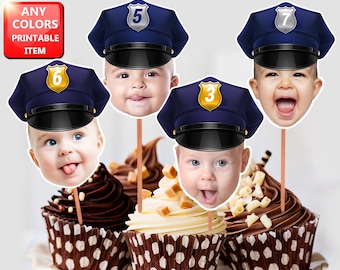 Police Cupcake Toppers, Photo Cupcake Toppers, PRINTABLE Cupcake ...