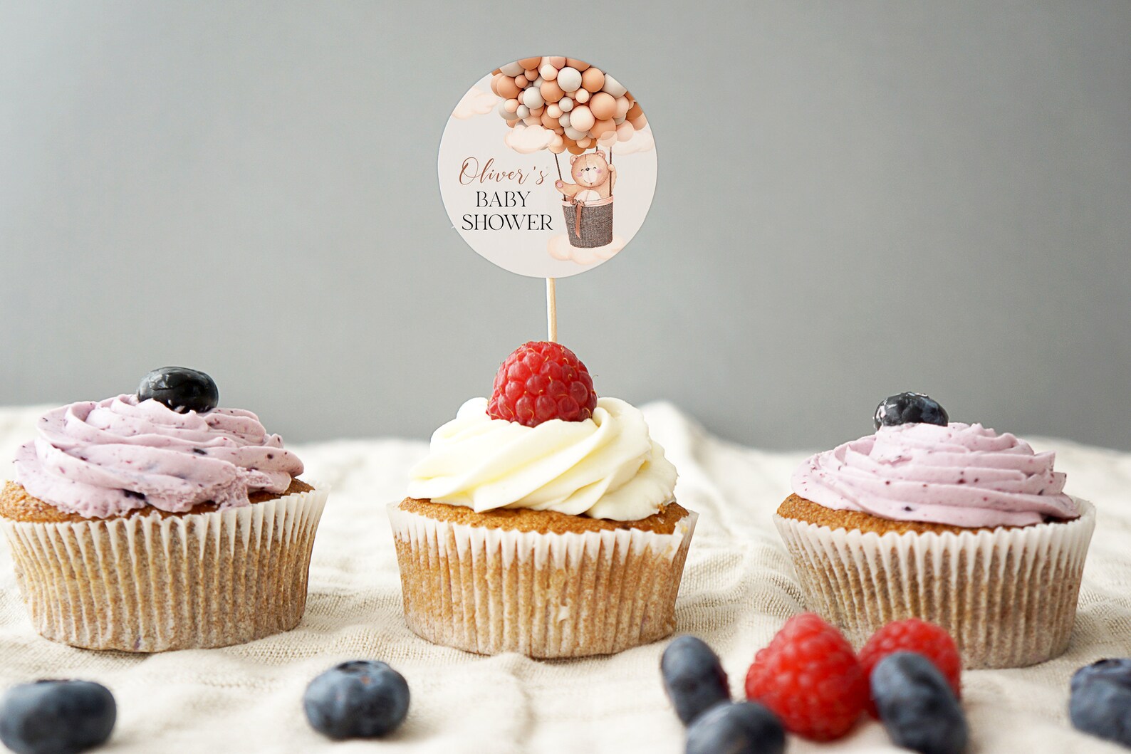 Cupcake Toppers Baby Shower Bear Balloon Digital File - Etsy