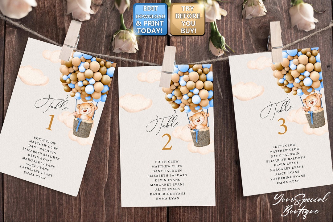 Seating Board Bear Hanging Balloons Gold Blue Find Your Table Seating ...