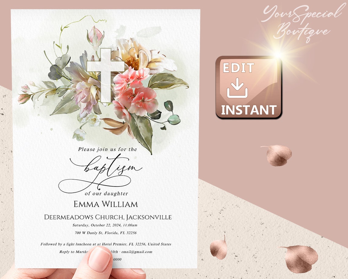 Fall Baptism Invitation Printable Digital INVITE Baptism - Etsy