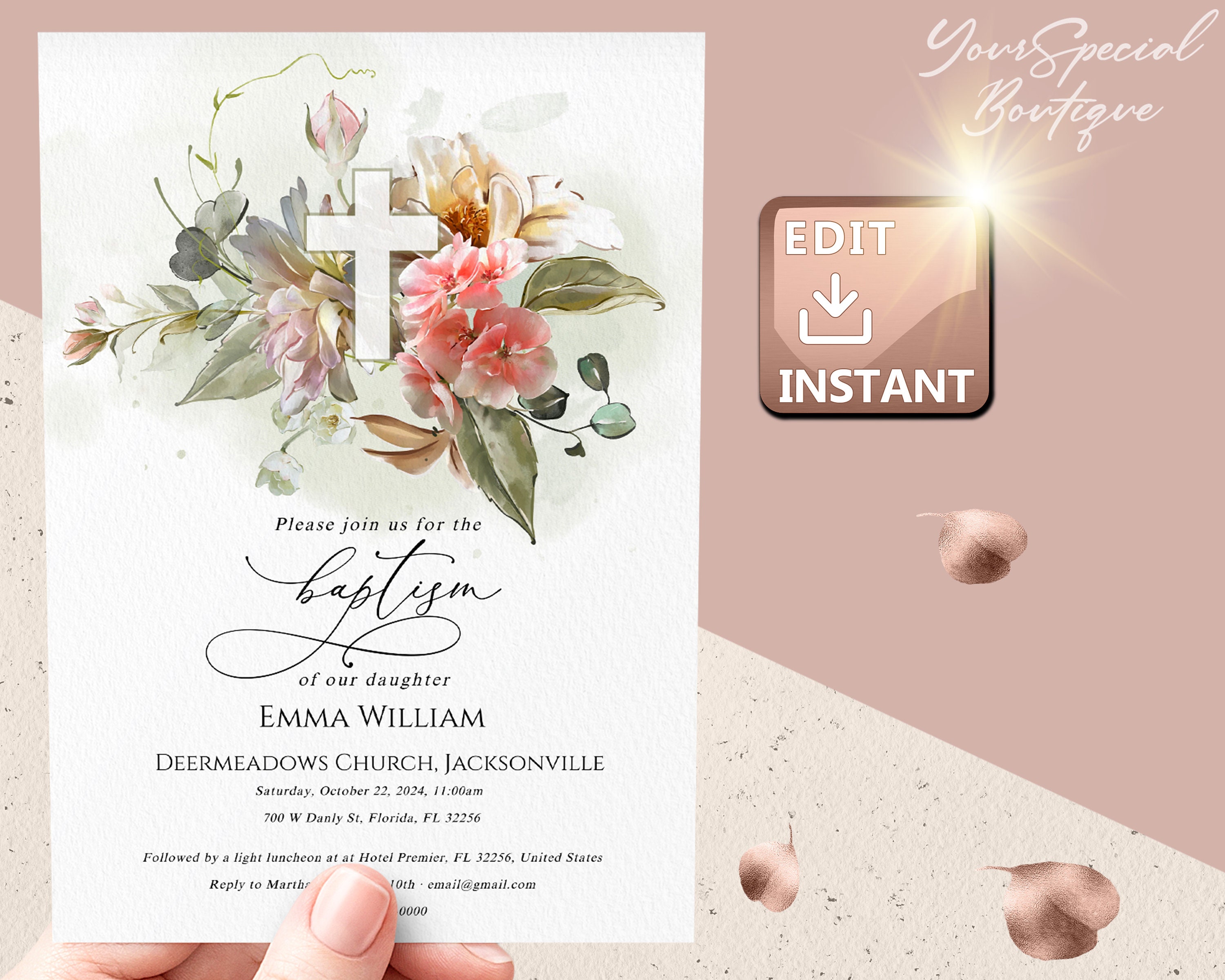 Fall Baptism Invitation Printable Digital INVITE Baptism - Etsy