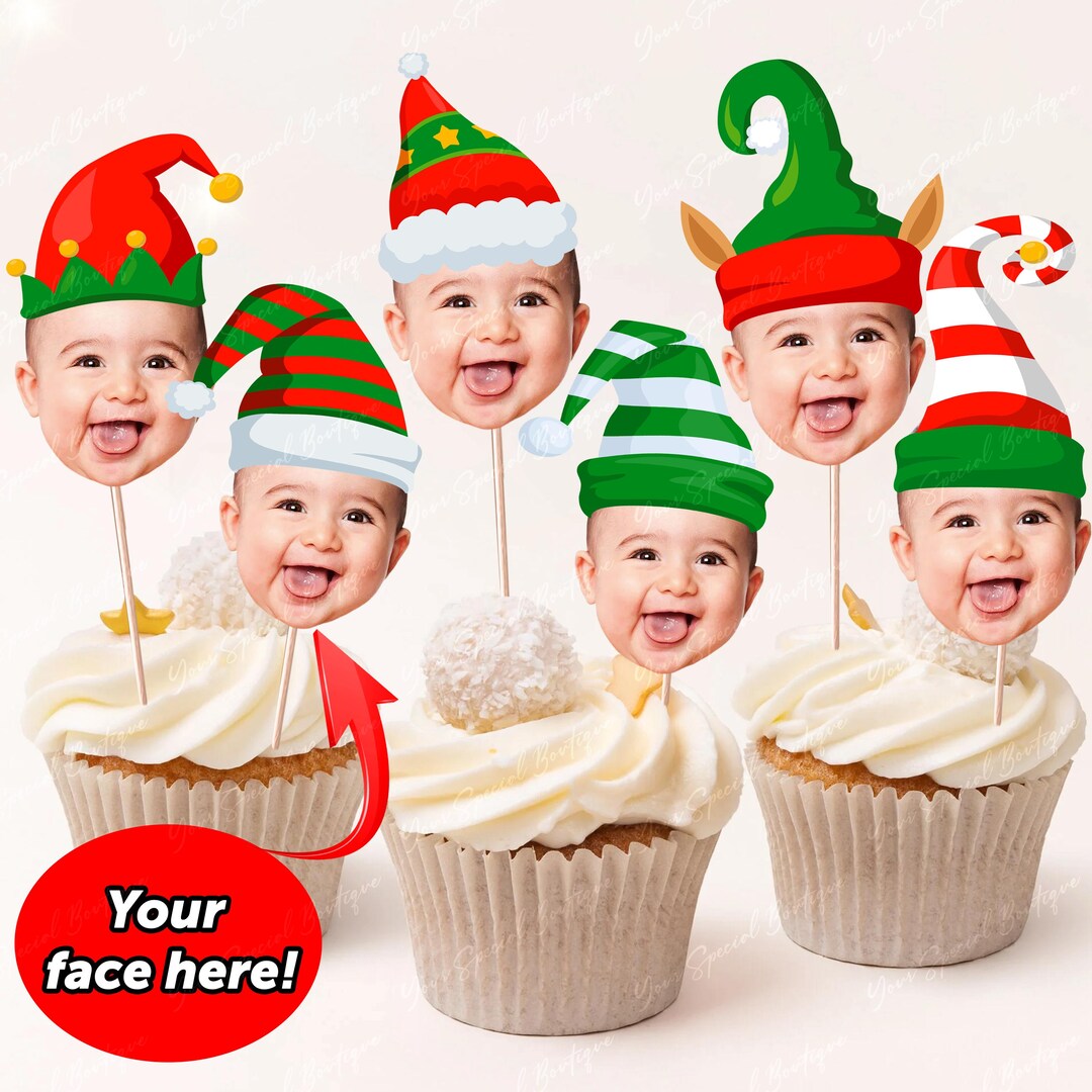 ELF Cupcake Toppers, Elf Cupcake Topper Face Photo Elf Cupcake Toppers ...
