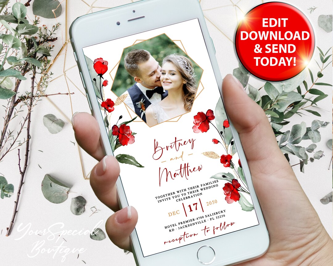 Picture Wedding Evite Template, Image Smartphone Electronic Invitation ...