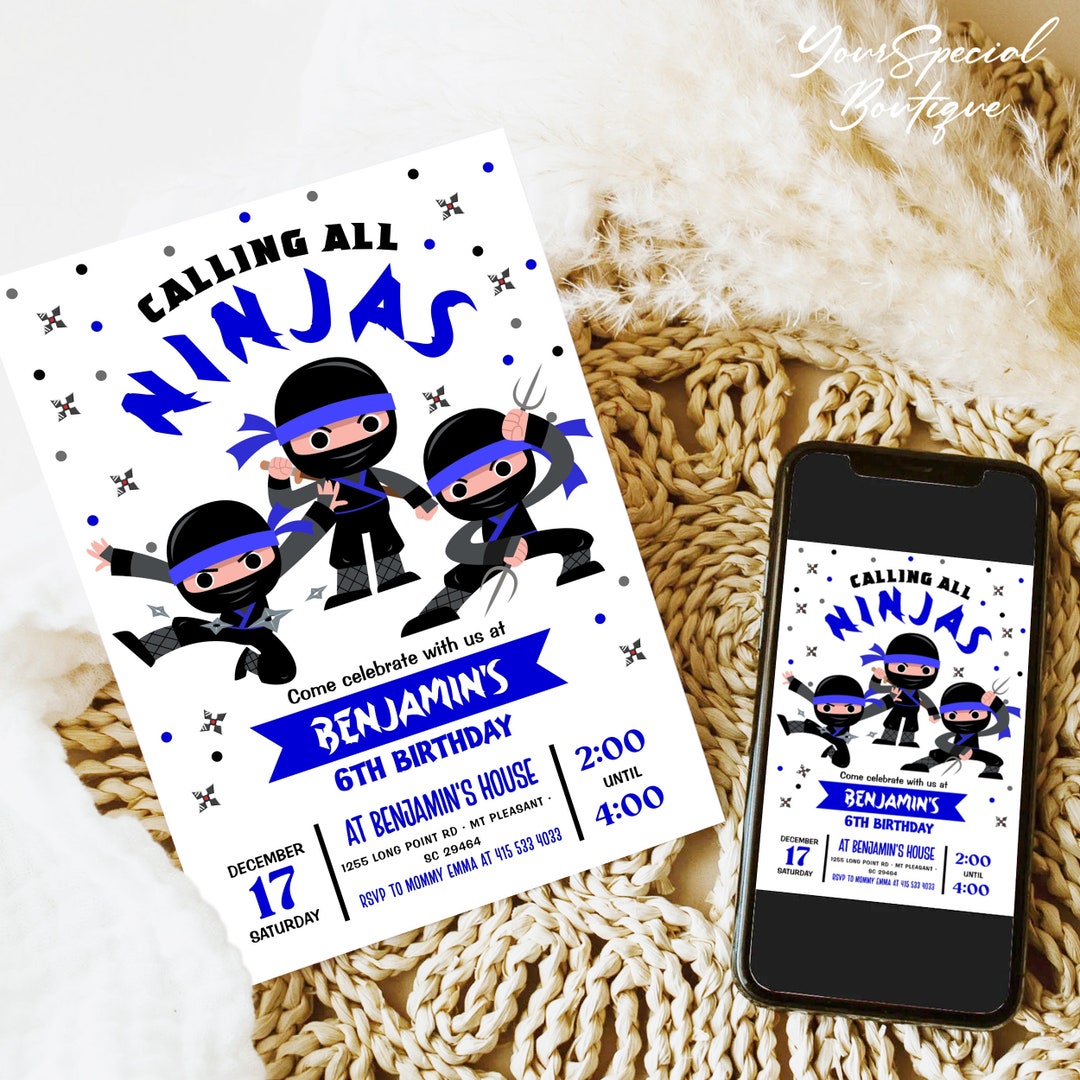 Ninja Invitation, Ninja Birthday Invites, Ninja Party Invitations ...