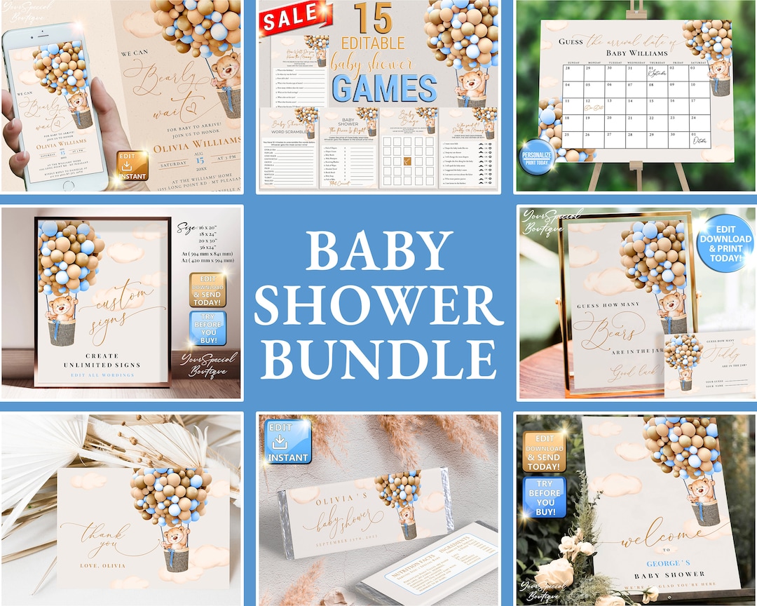 Baby Shower Bundle BOY , Baby Shower Bundle Bear Balloons Party, Baby ...