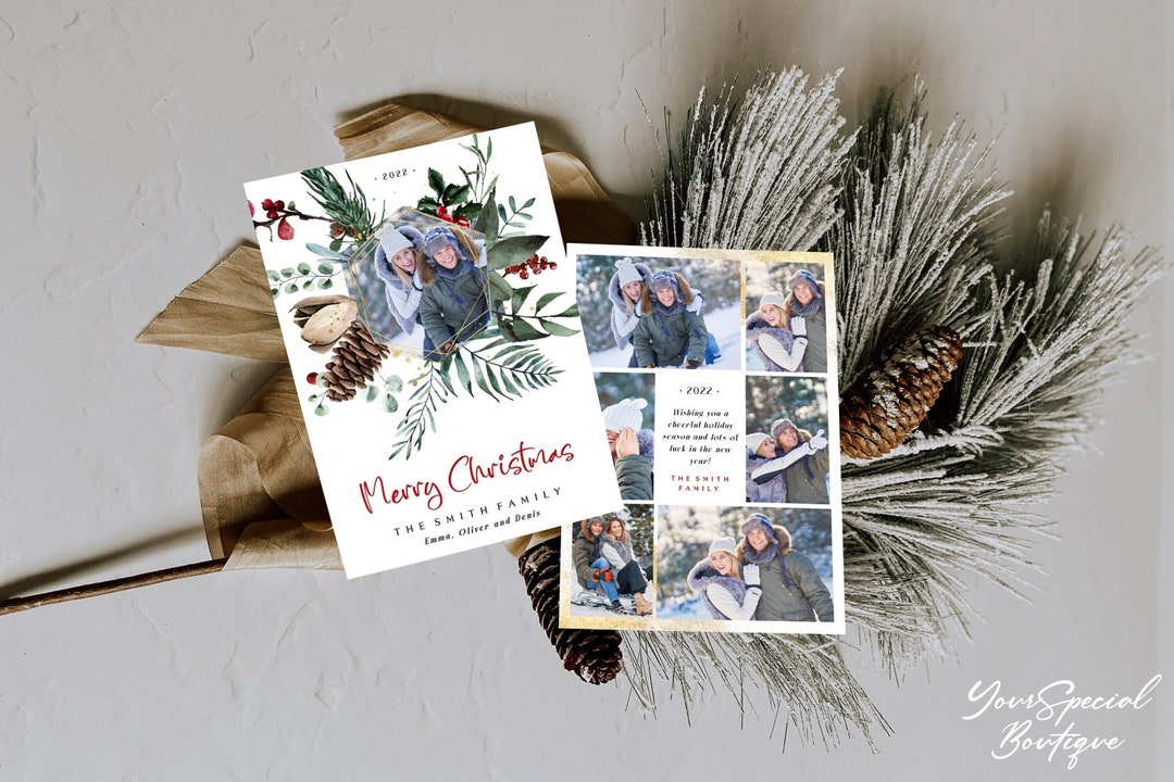 Christmas Photo Collage, Photo Christmas Card Collage Template Editable ...