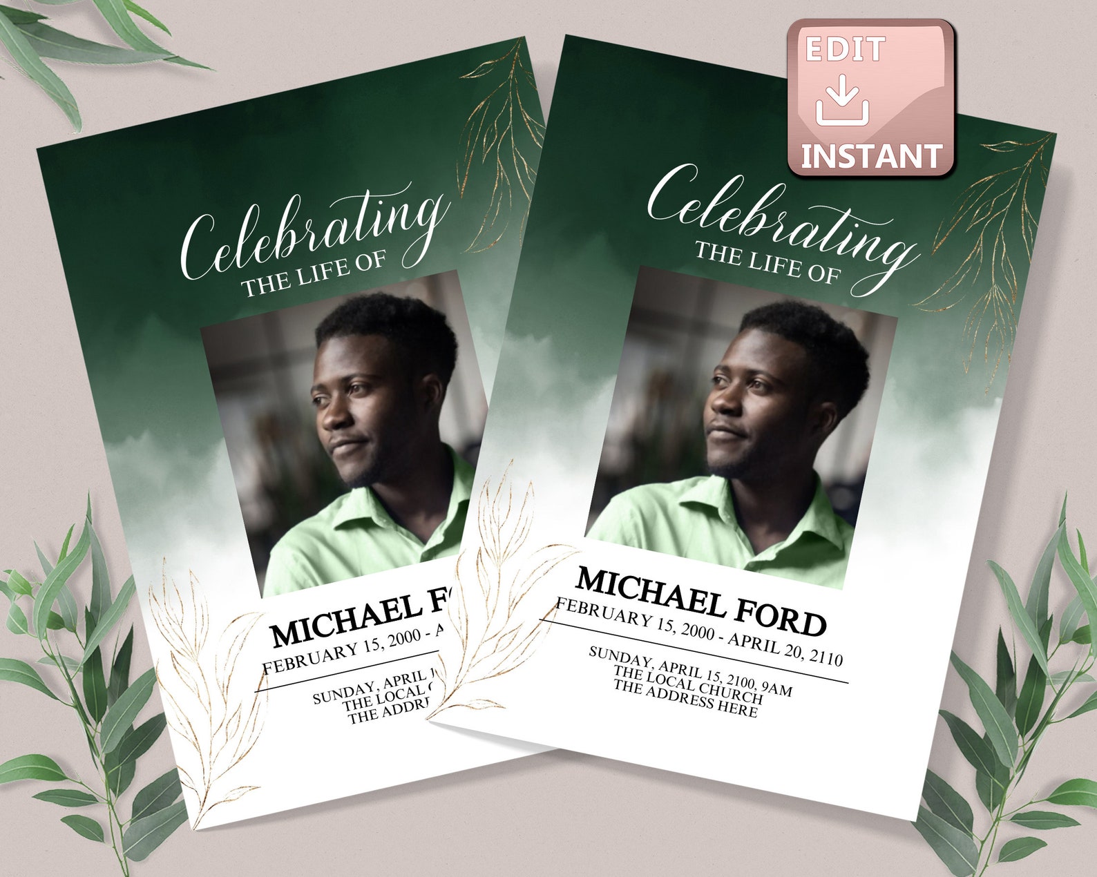 Funeral Program Template for Man, Memorial Program, Program Celebration ...