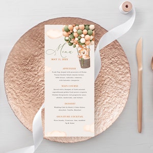 Menu Bear Balloons, Baby Shower Brunch, Dinner, Printable, Editable ...