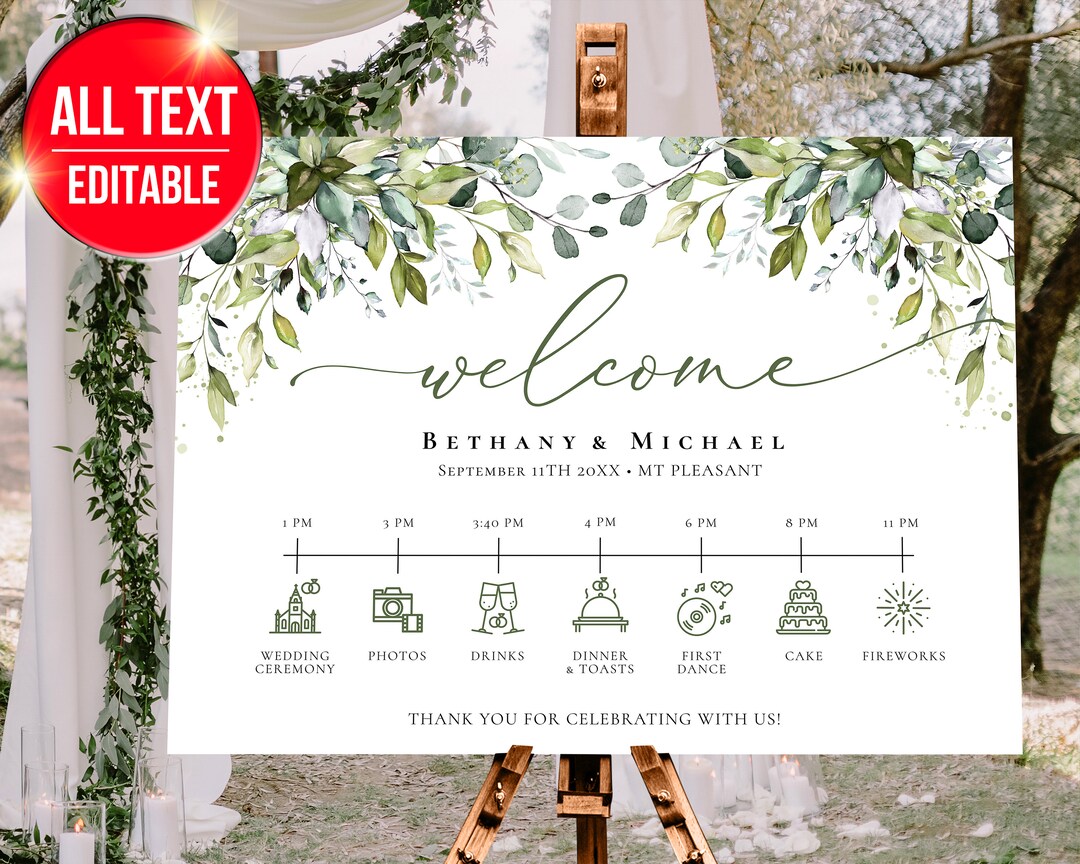 Wedding Welcome Sign, Wedding Timeline Poster, Welcome Sign Wedding ...