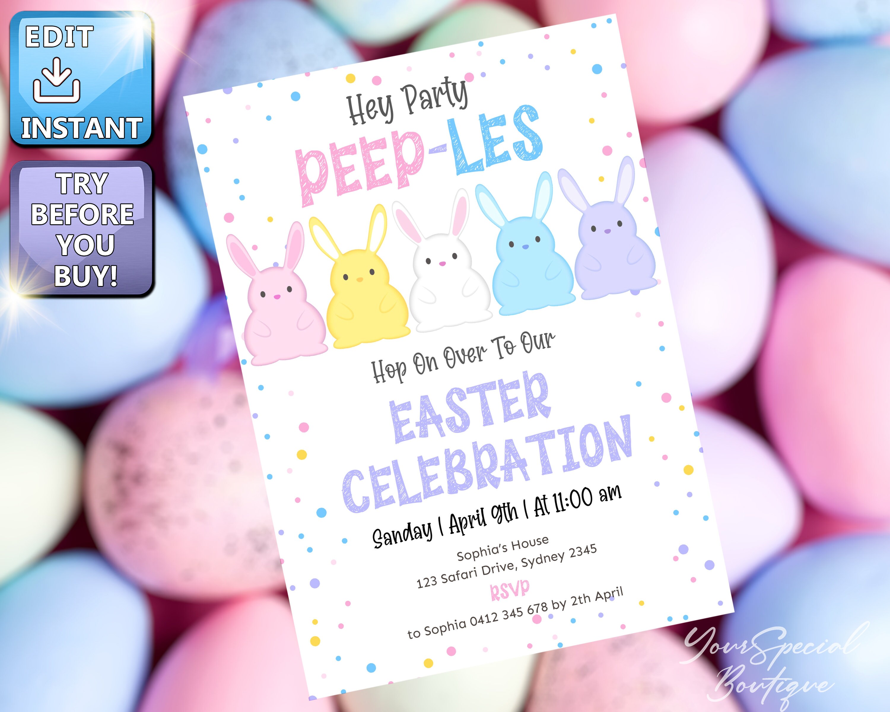 Party With My Peeps Editable Easter Egg Hunt Invitation - Etsy