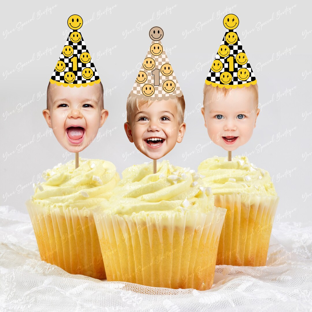 One Cool Dude Birthday, Happy Dude Face Cupcake Toppers, First Birthday ...