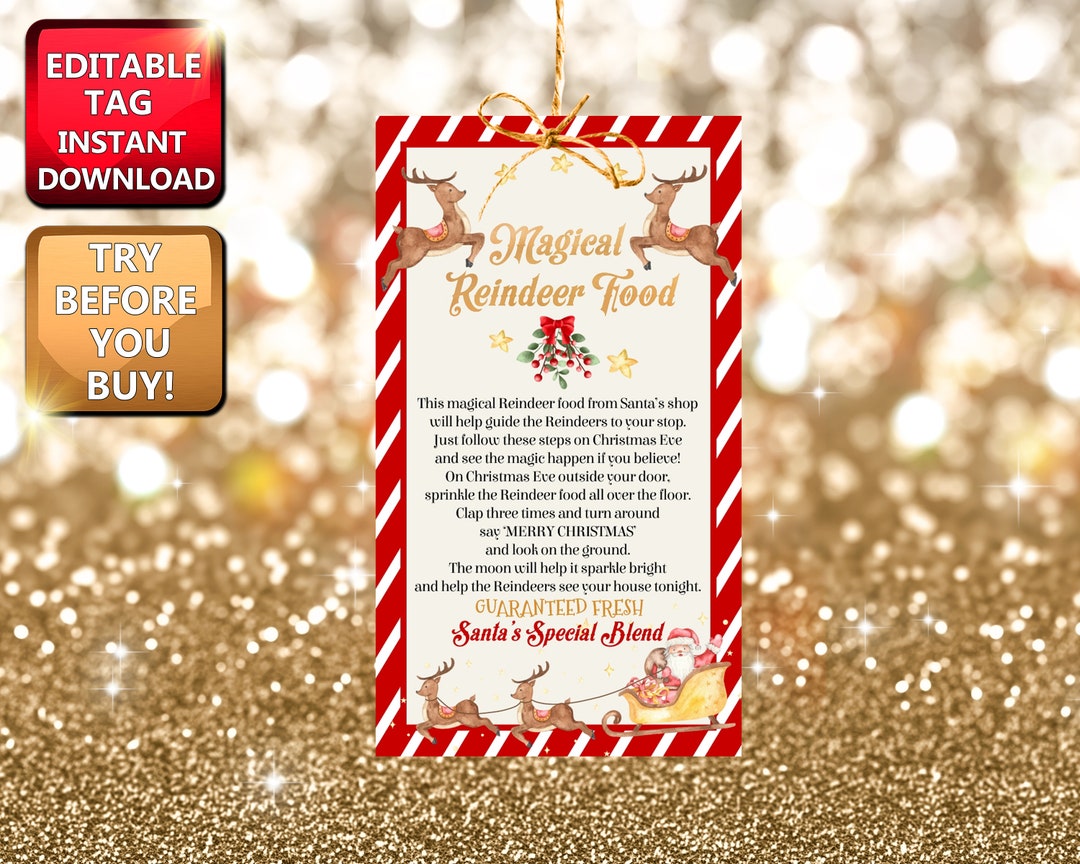 EDITABLE Magical Reindeer Food Tags Christmas Reindeer Food Tags ...