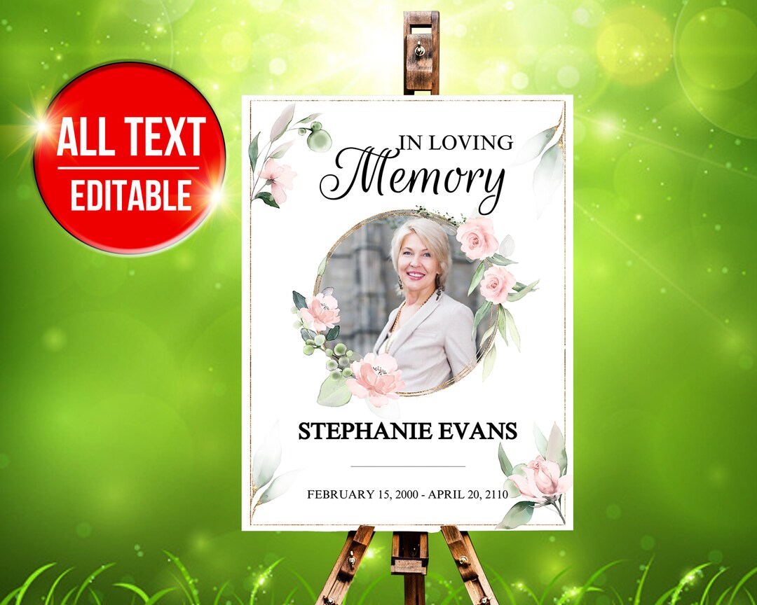 Memorial Sign, Funeral Sign, Funeral Sign Template, Funeral Sign in ...