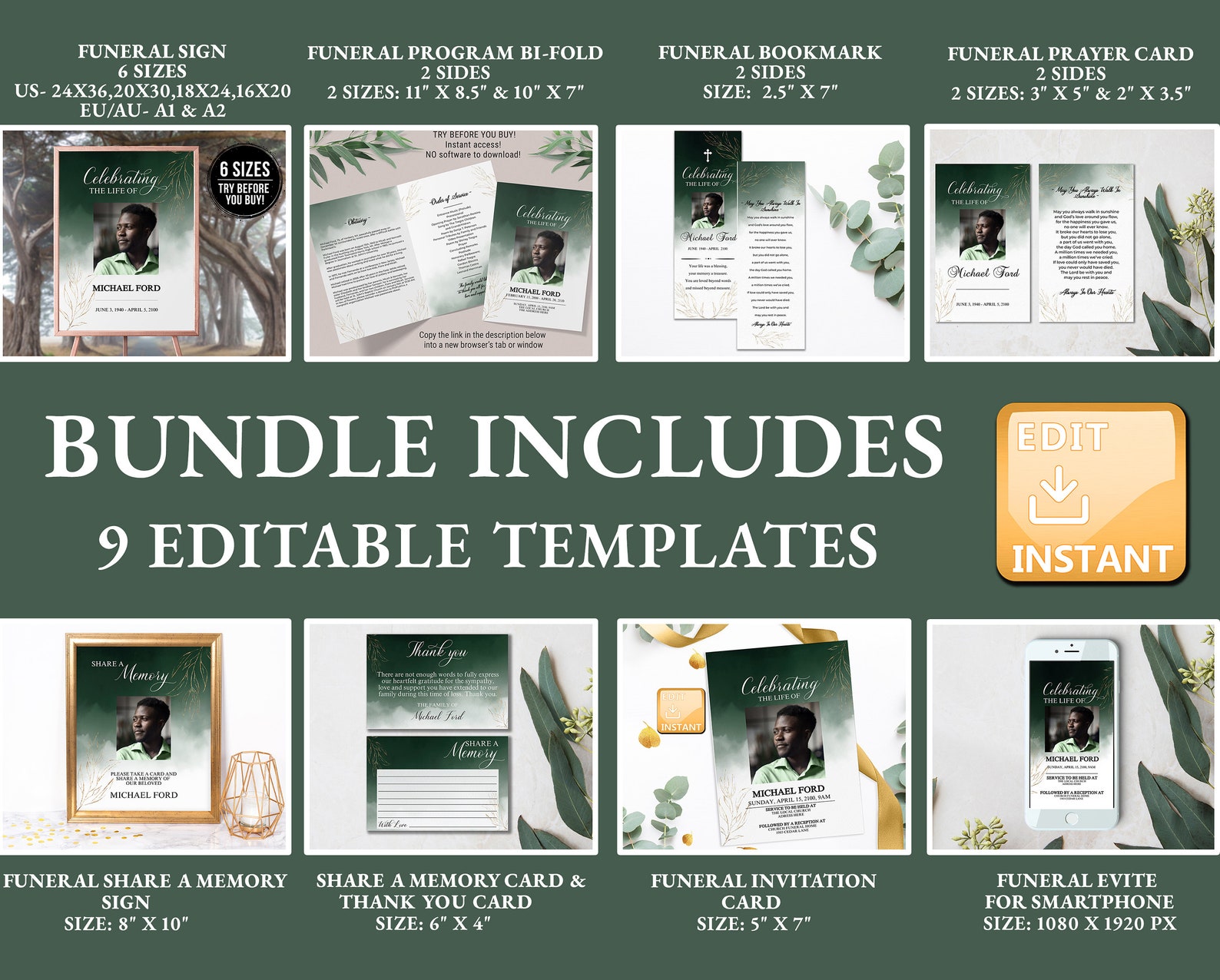 Funeral Bundle Printable Memorial Package Funeral Program - Etsy