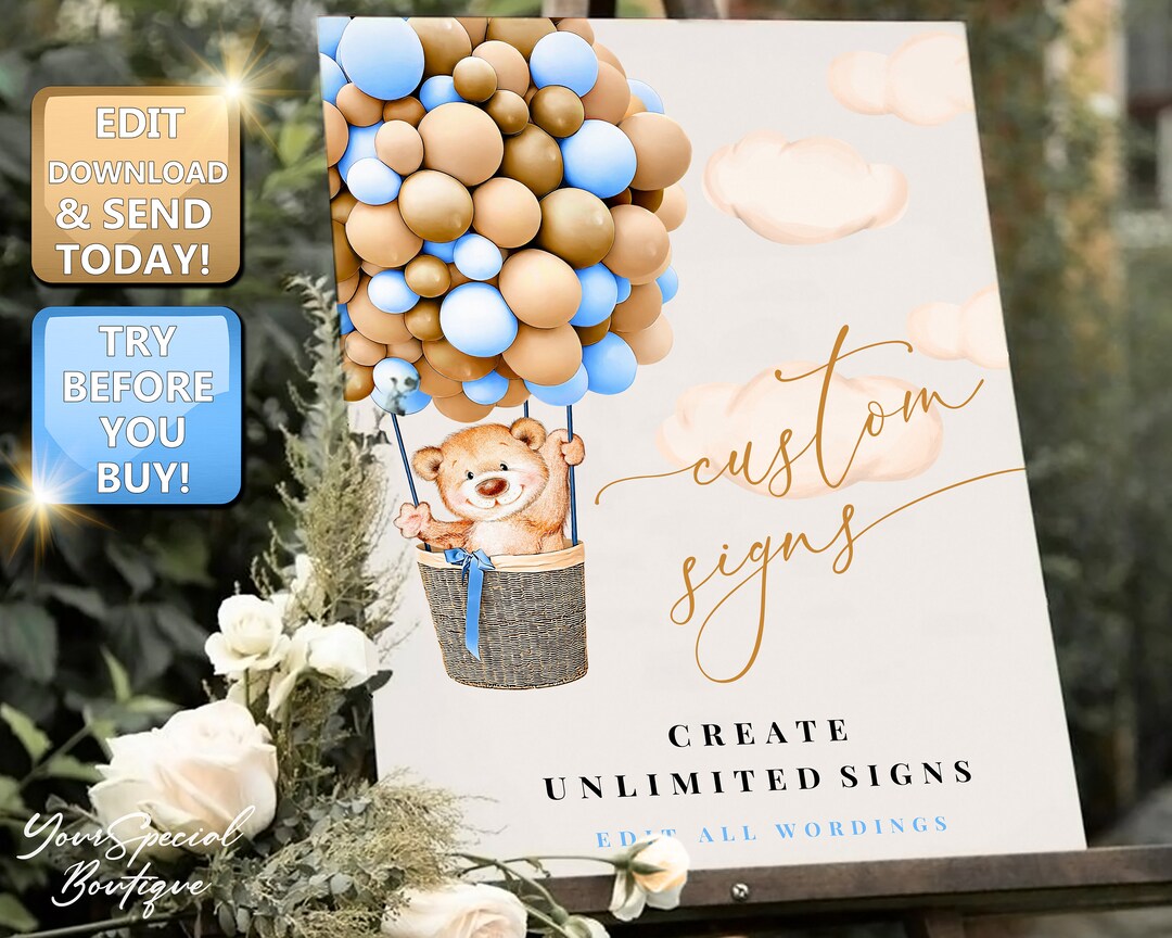 Baby Shower Sign Teddy Bear Customize, Sign Boy, Baby Shower Sign ...