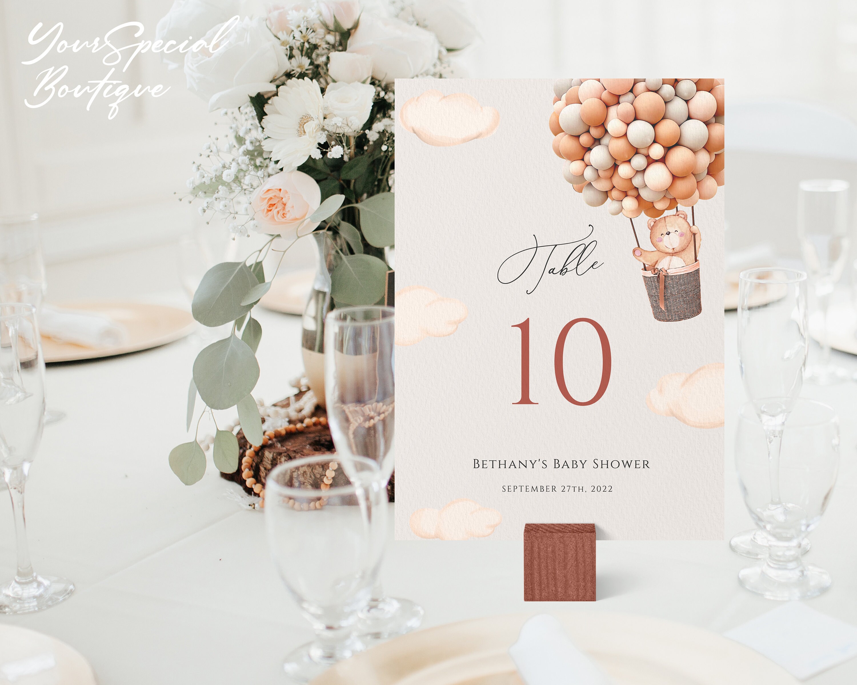 Baby Shower Sign Bear Balloon Table Numbers Editable Sign - Etsy