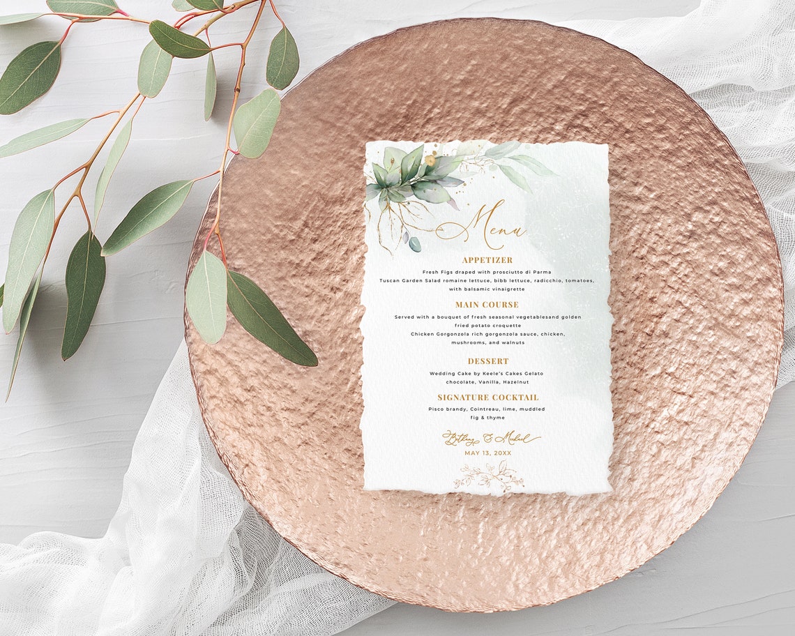 Green Wedding Menu Modern Menu Cards Minimalist Menu - Etsy
