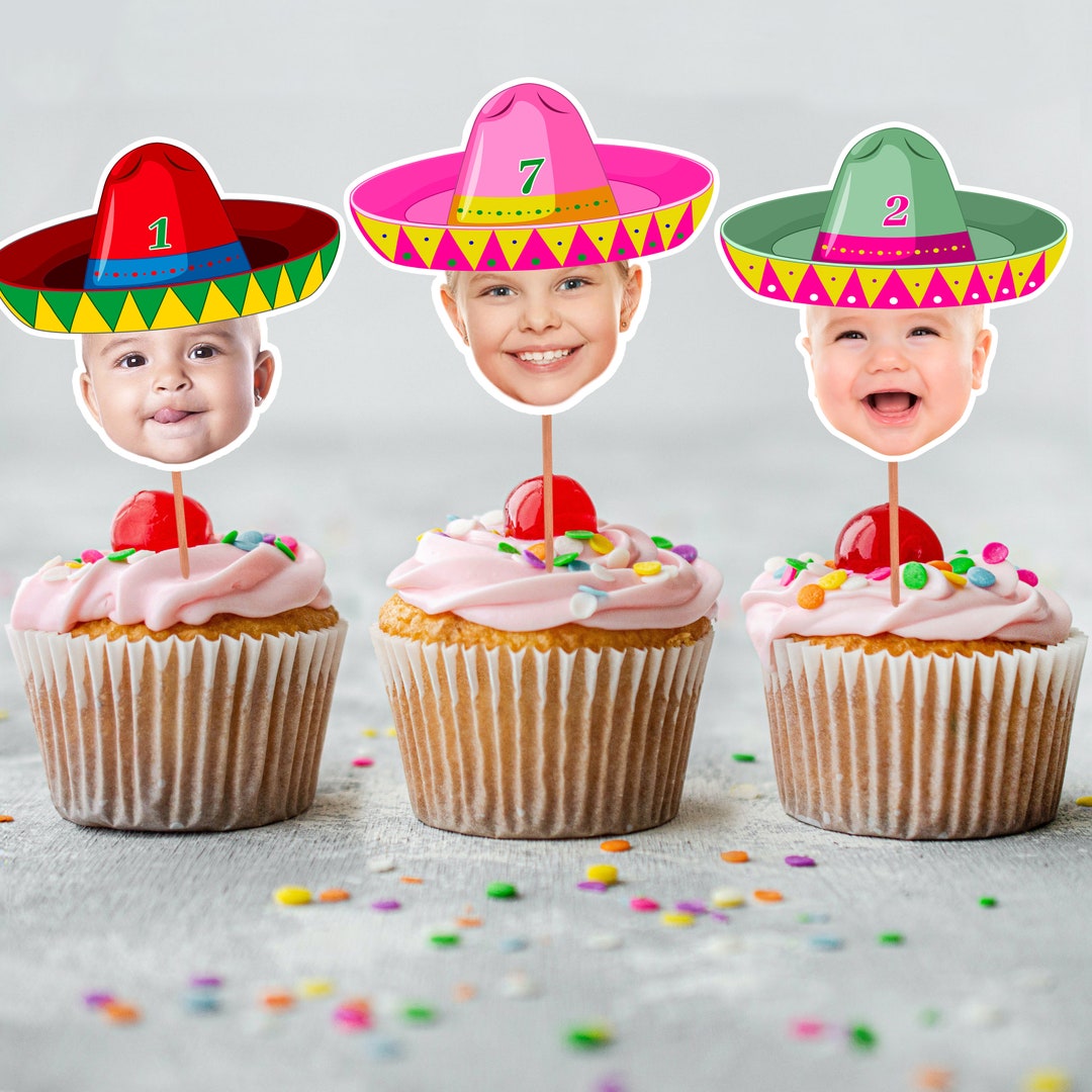 Sombrero Cupcake Toppers With Custom Face Photo (12 Count) - Green ...