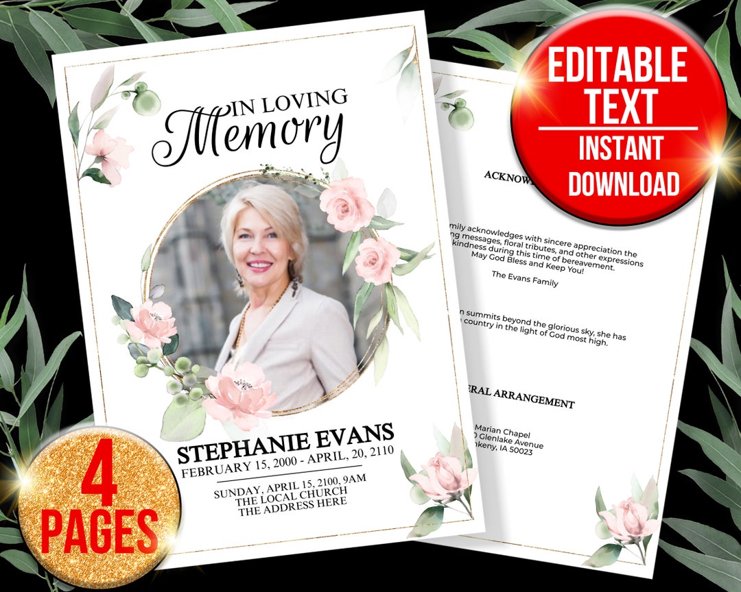 Funeral Program for Women, Funeral Program Template, Funeral Service ...