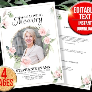 Funeral Program for Women, Funeral Program Template, Funeral Service ...