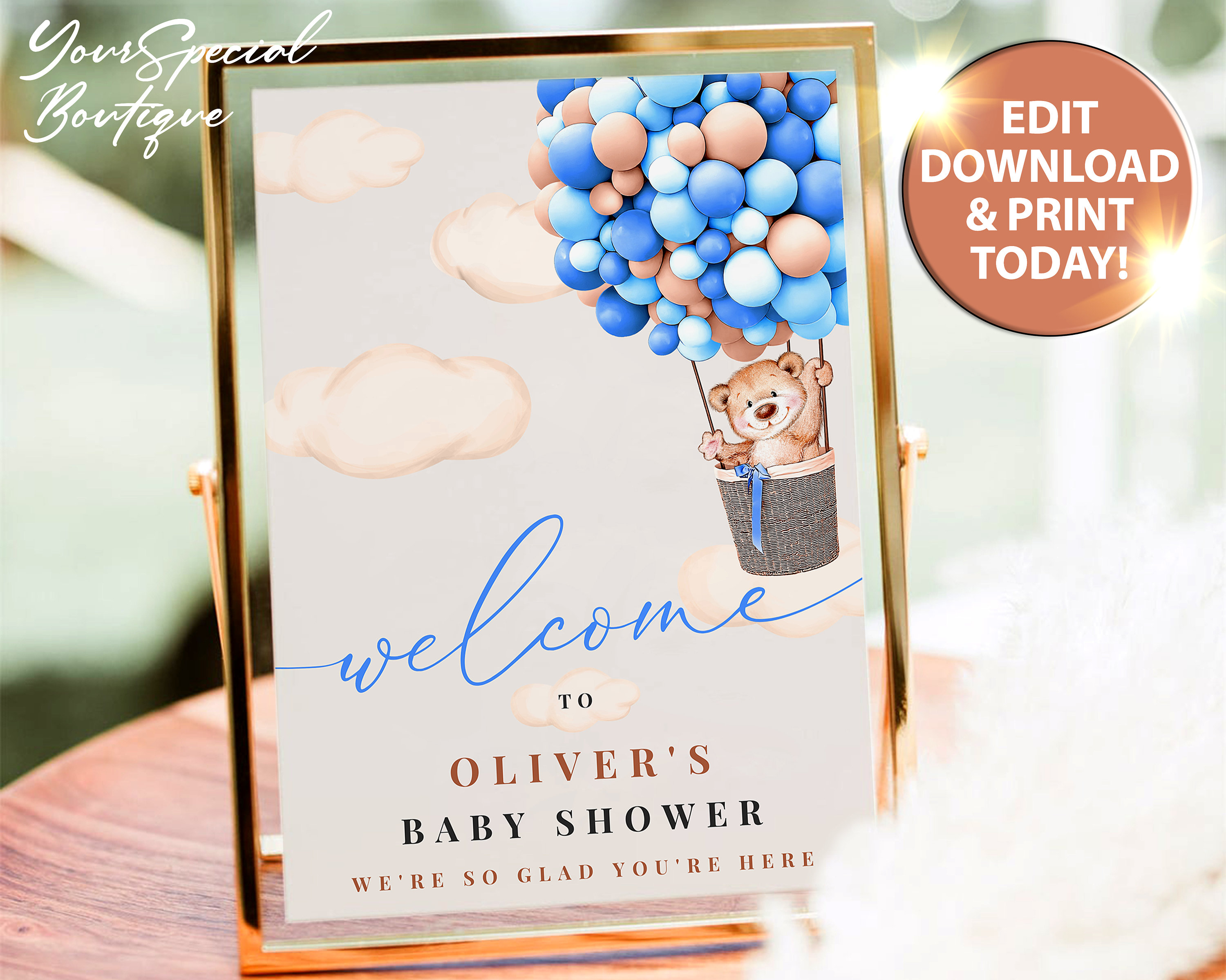 Bear Balloon Welcome Sign BOY Welcome Poster BLUE Balloon - Etsy