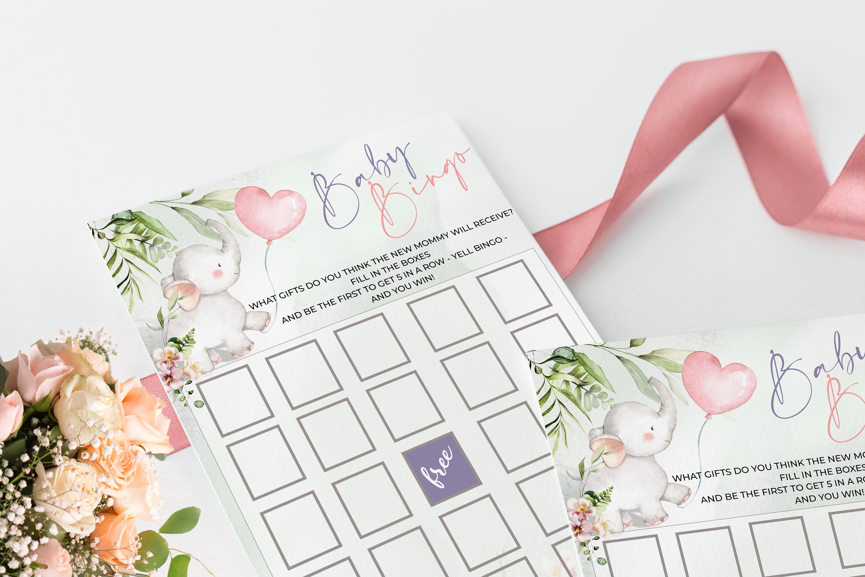 Elephant Baby Shower Bingo Cards Printable Bingo Card Girl - Etsy