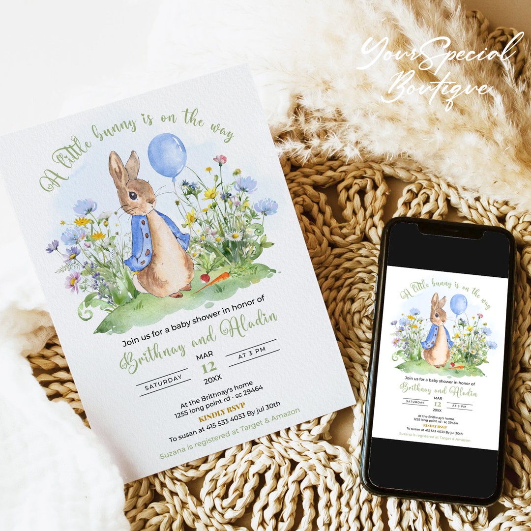 Blue Peter Rabbit Baby Shower Bundle, Peter Rabbit Invitation Baby ...