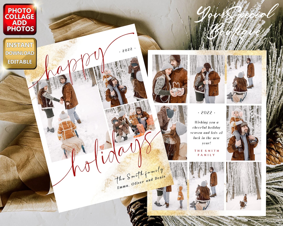 Christmas Photo Collage, Photo Christmas Card Collage Template Editable ...