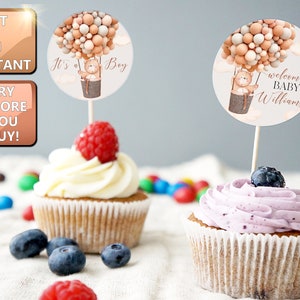 Cupcake Toppers Baby Shower Bear Balloon, Digital File, Birthday Teddy ...