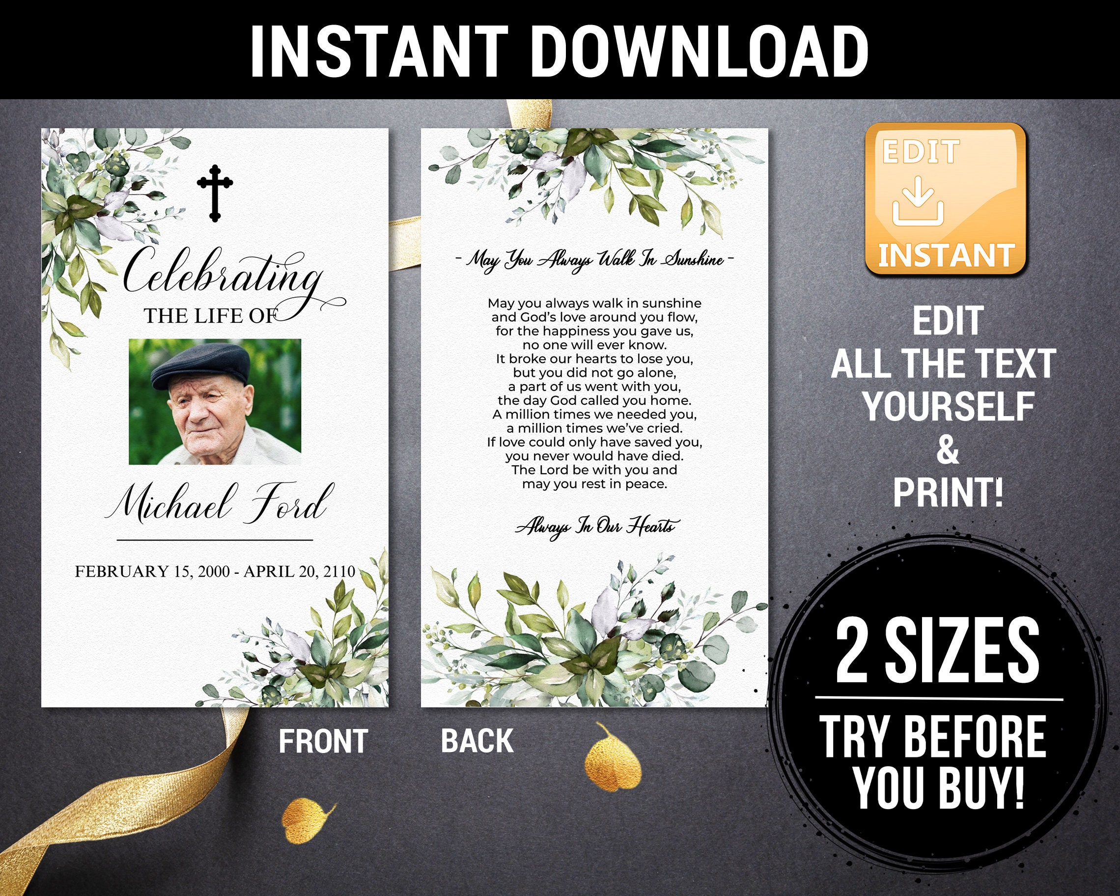 Funeral Prayer Card for Men Funeral Program Funeral - Etsy