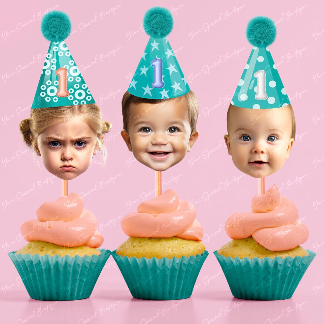Custom Face Cupcake Toppers, First Birthday, Decorations, Face Photo ...