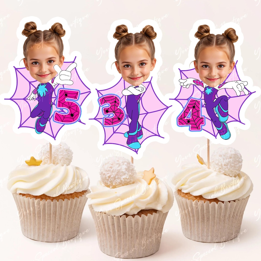 Ghost Spider Cupcake Toppers Personalized Face, Ghost Spidey Digital ...