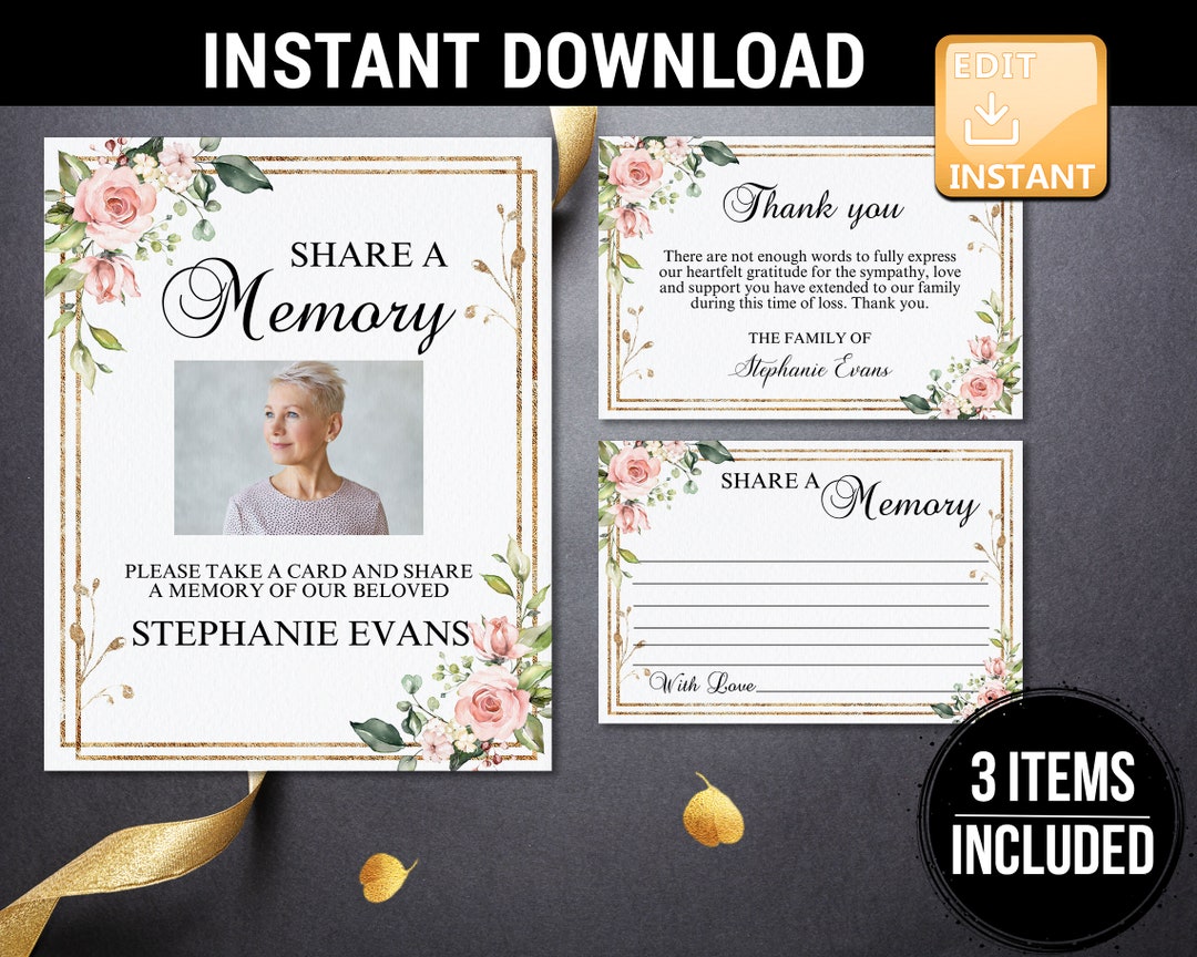 Share A Memory Sign & Cards for Funeral, Celebration of Life, Memorial ...