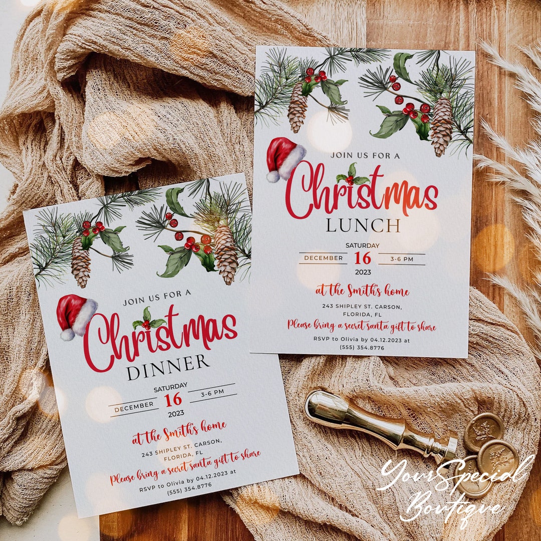 Editable Christmas Santa Hat Party Invitation, Red Christmas Party ...