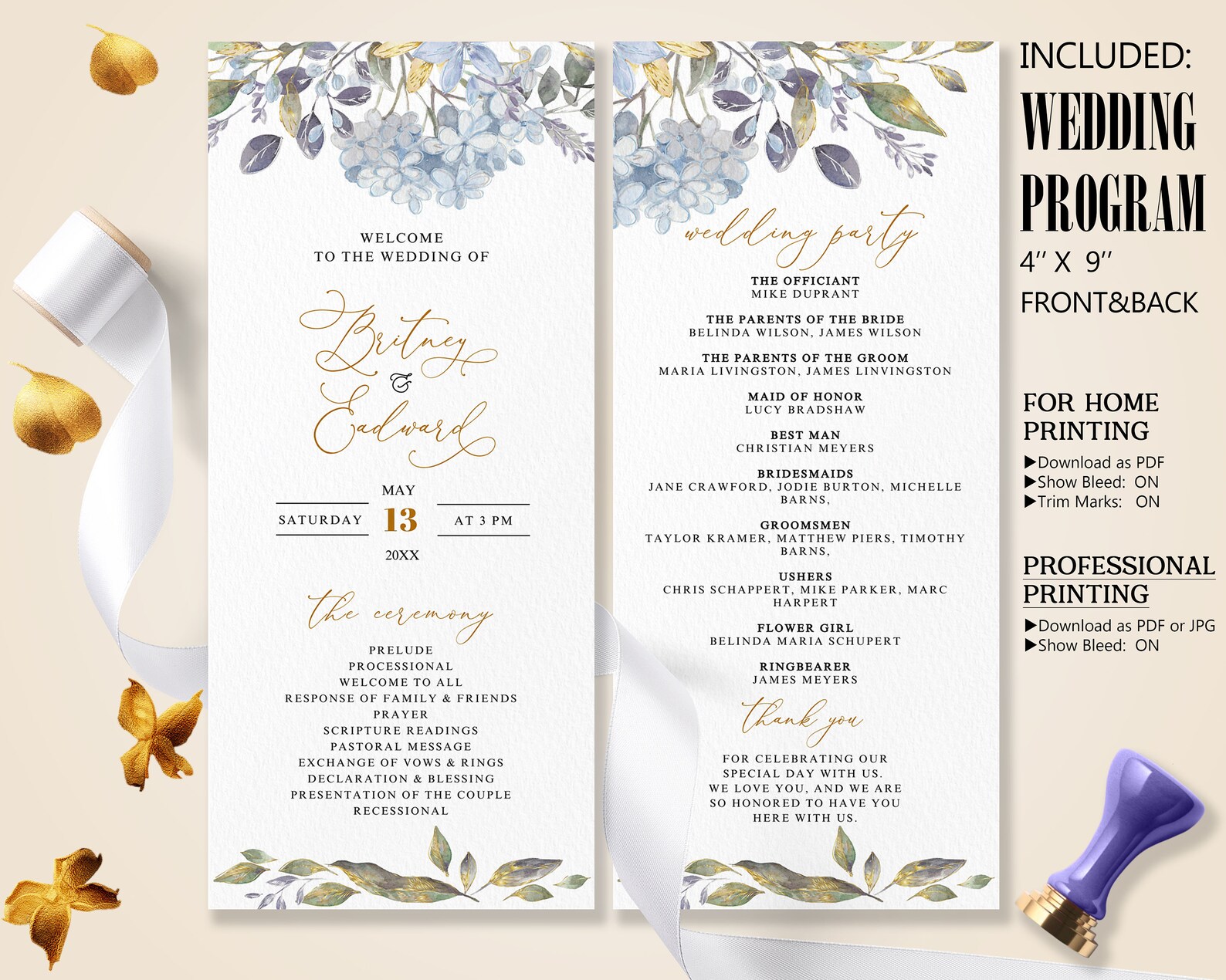 Wedding Program Boho Program Template Modern Wedding | Etsy