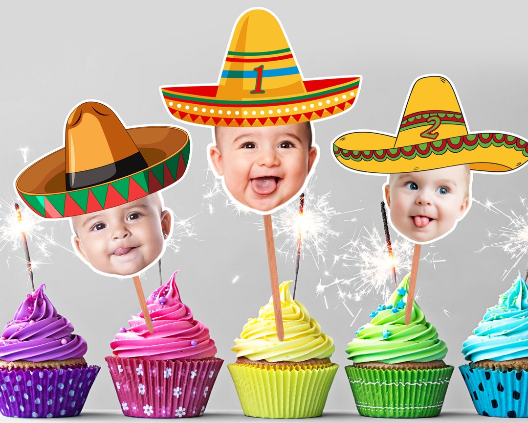 Sombrero Hat Fiesta Photo Cupcake Toppers, Fiesta Party Decor, Cake ...