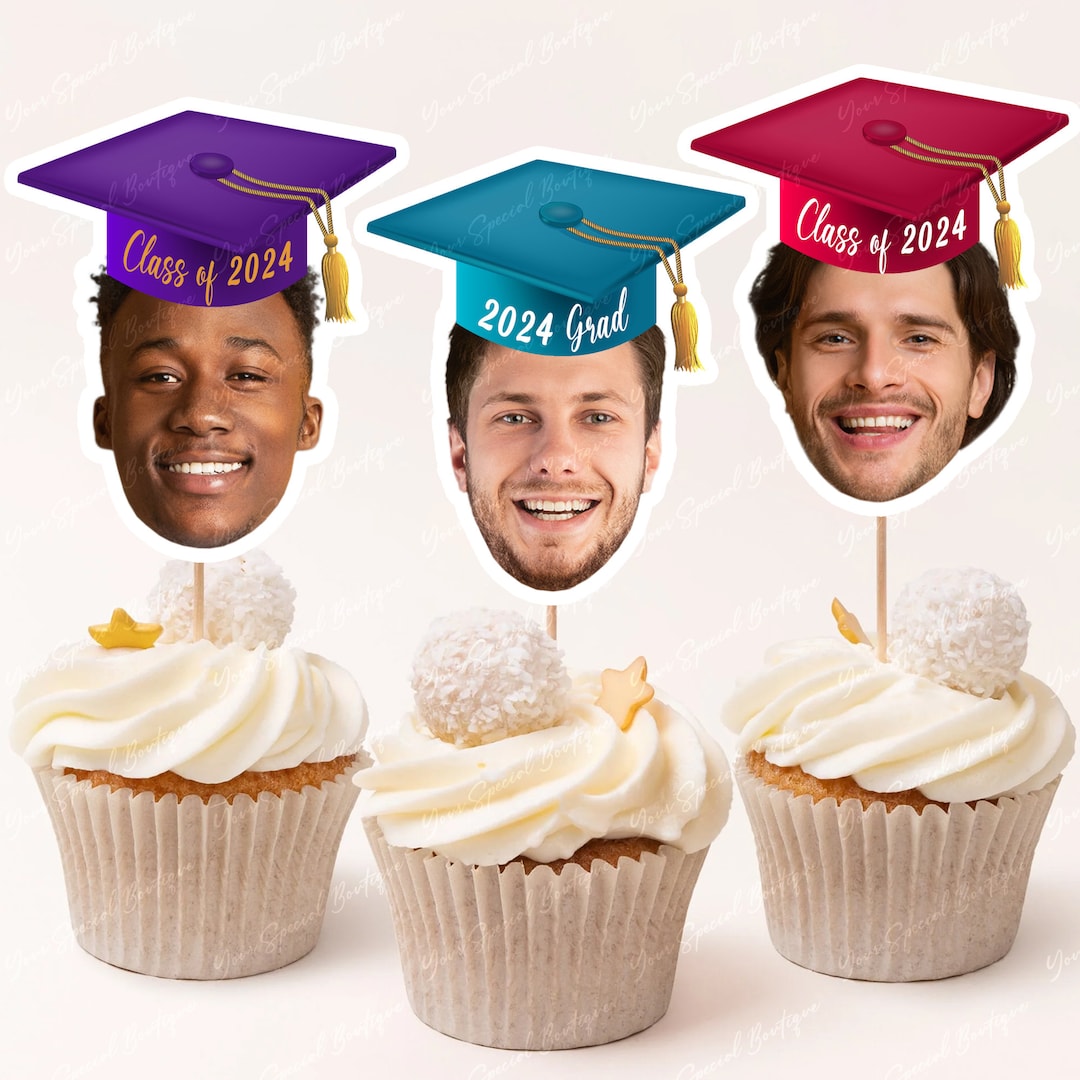 Graduation Hat Cupcake Toppers, Personalized Graduation Hat Photo ...