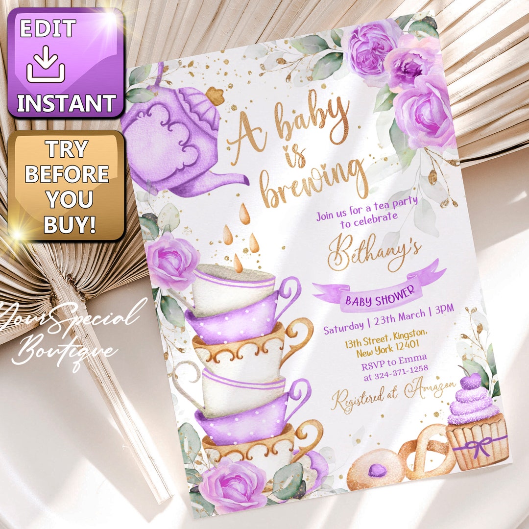 EDITABLE Tea Baby Shower Invitation, Baby is Brewing, Whimsical Tea ...