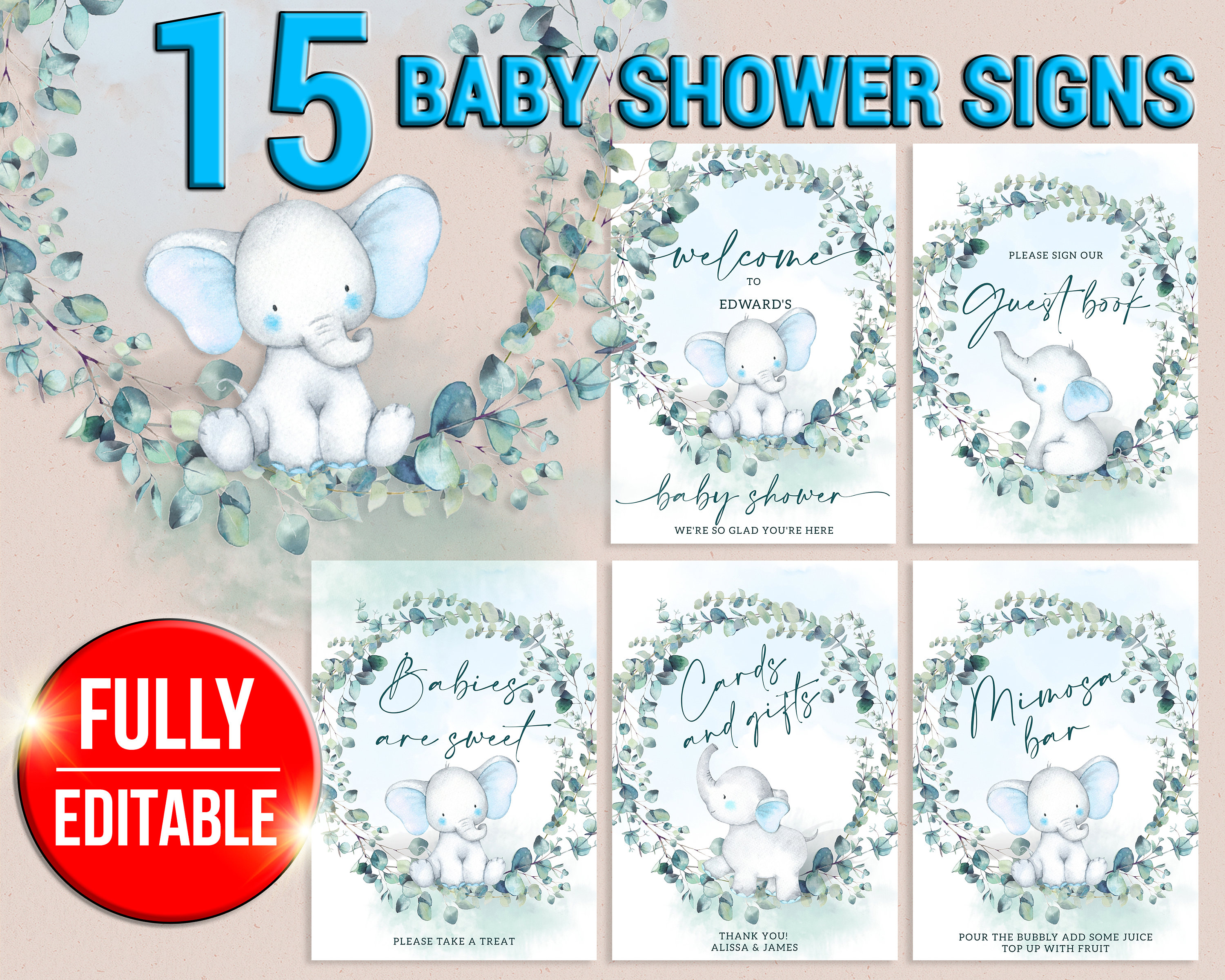 Baby Shower Sign Bundle, Printable, Signage Pack, Baby Shower Signs Set ...